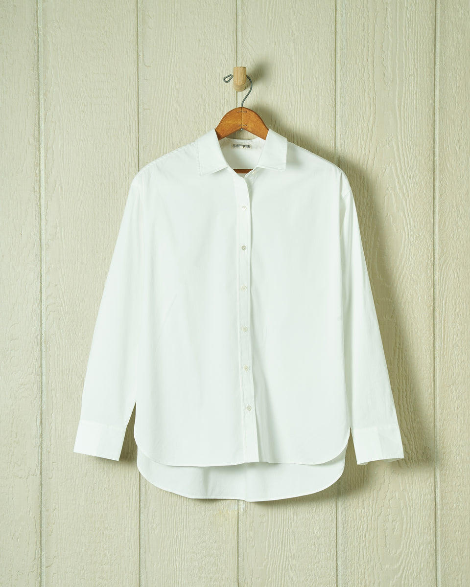 Women's Point Collar Blouse in White Cotton Tencel – Quaker Marine ...