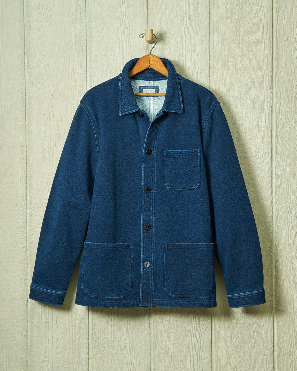 French Workman’s Jacket in Dark Wash Indigo Loopback Terry – Quaker ...