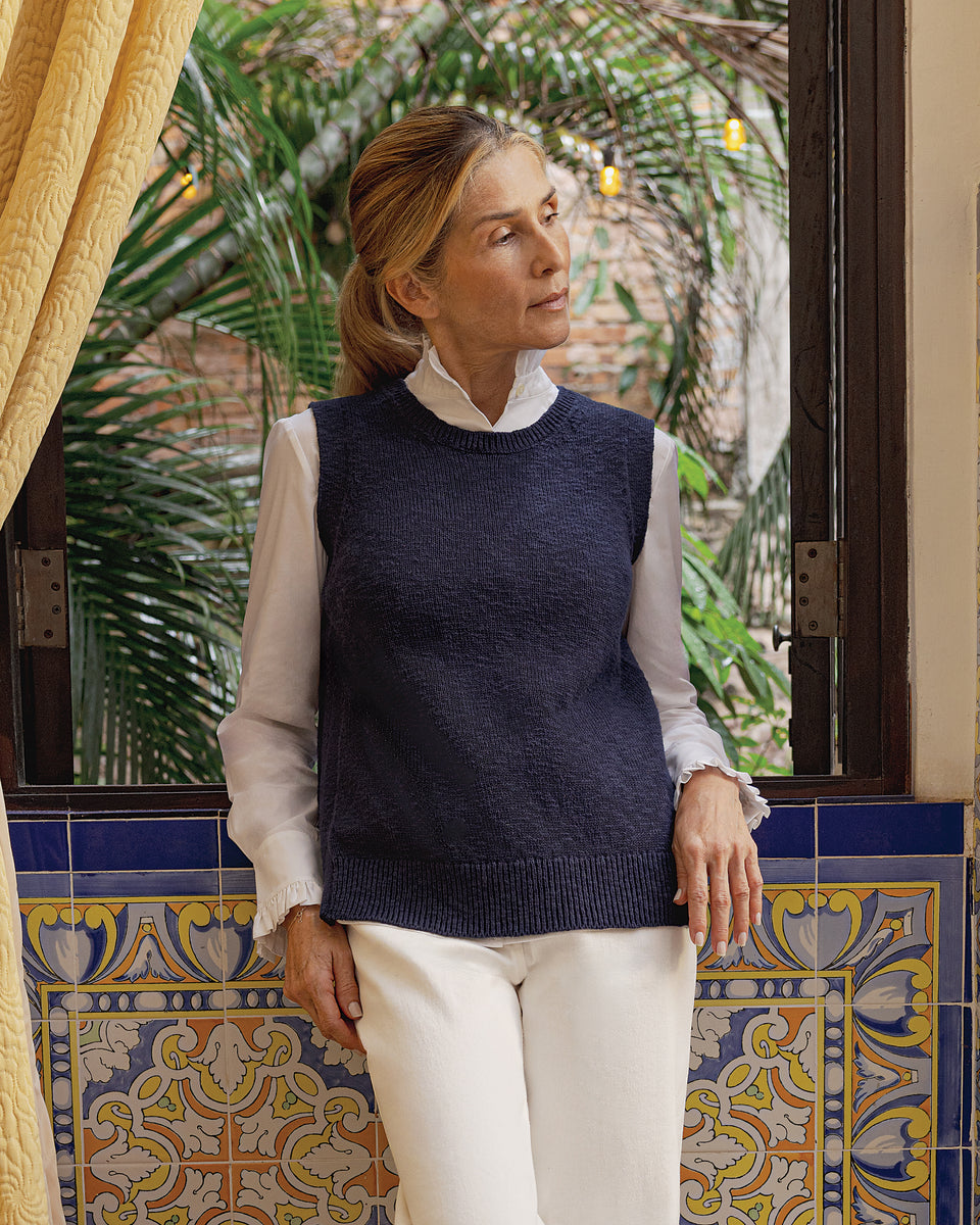 Women's Homespun Cotton Vest in Navy – Quaker Marine Supply Co.