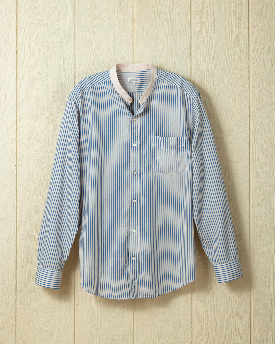 Band Collar Shirt in Antique Ticking Stripe – Quaker Marine Supply Co.
