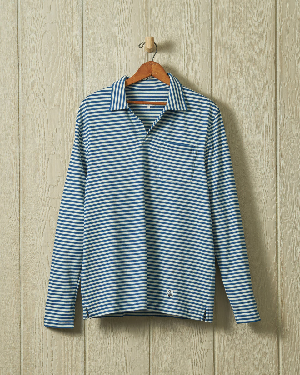 Long Sleeve Indigo Polo in Blue/White Stripe – Quaker Marine Supply Co.